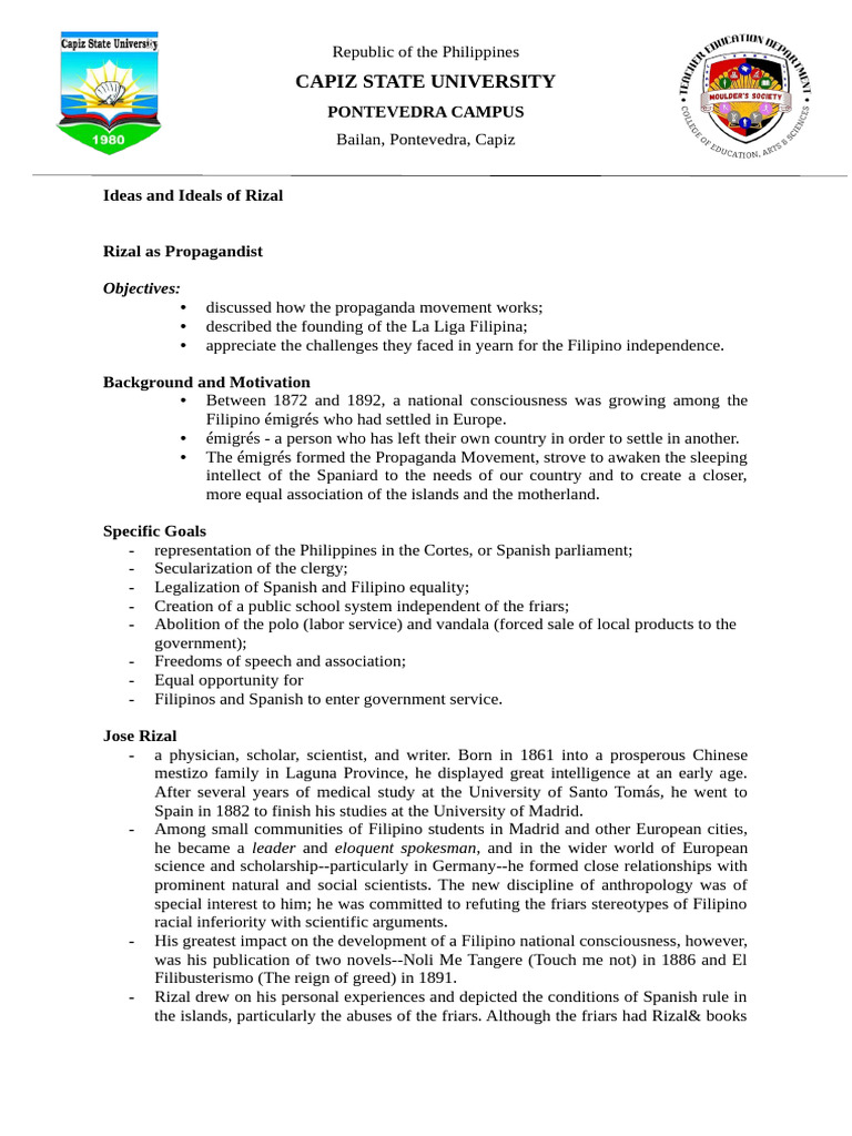 Rizal and the Propaganda Movement | PDF | Philippines