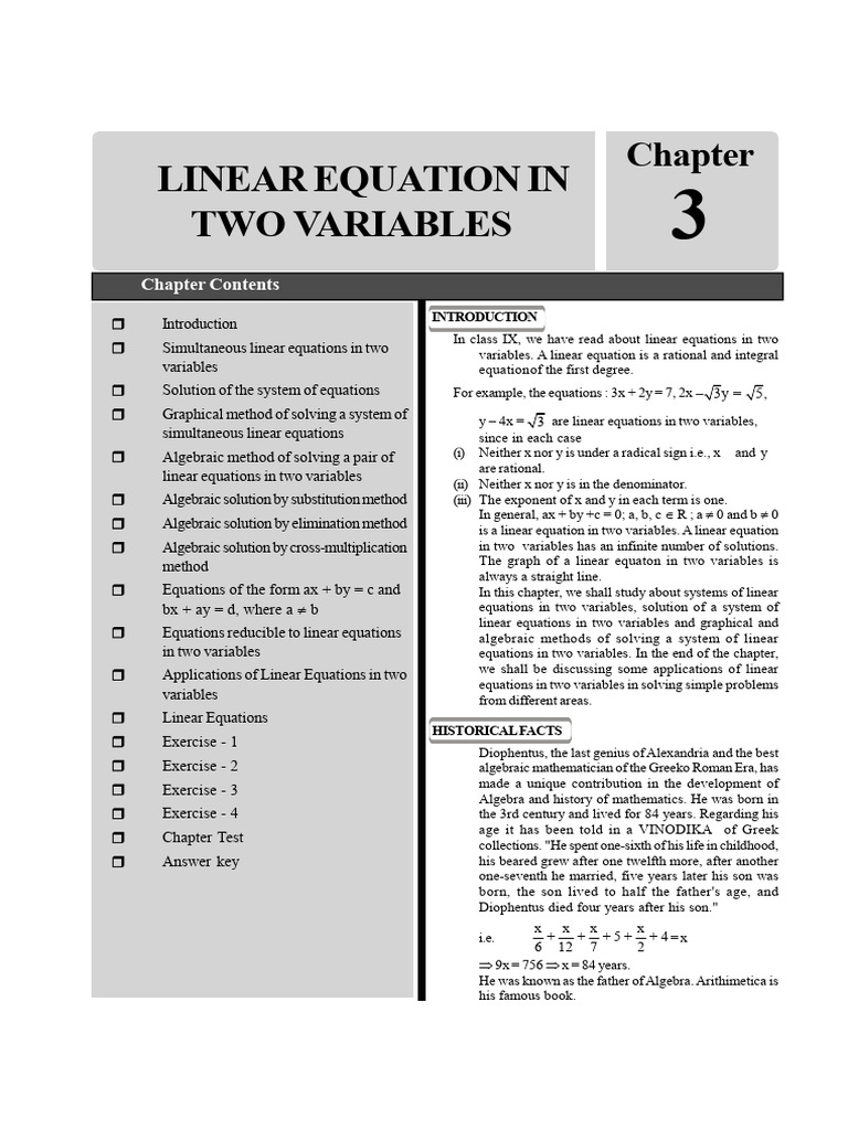 3.Linear Equations in Two Variables 1 1730651261052 | PDF | Equations | Algebra