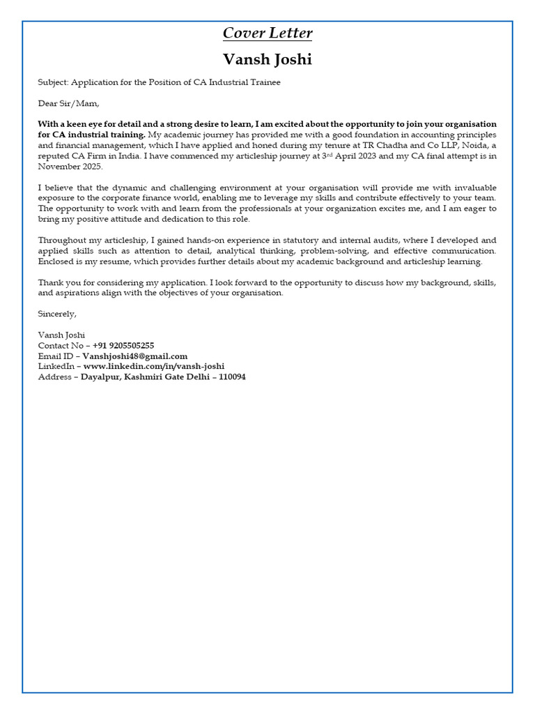 Vansh Joshi - CV | PDF | Audit | Financial Statement