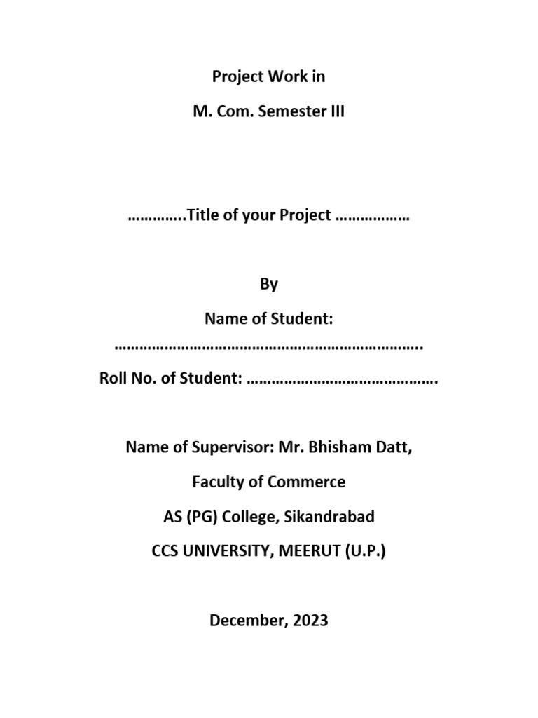 Project Work Outline for M.Com Students | PDF