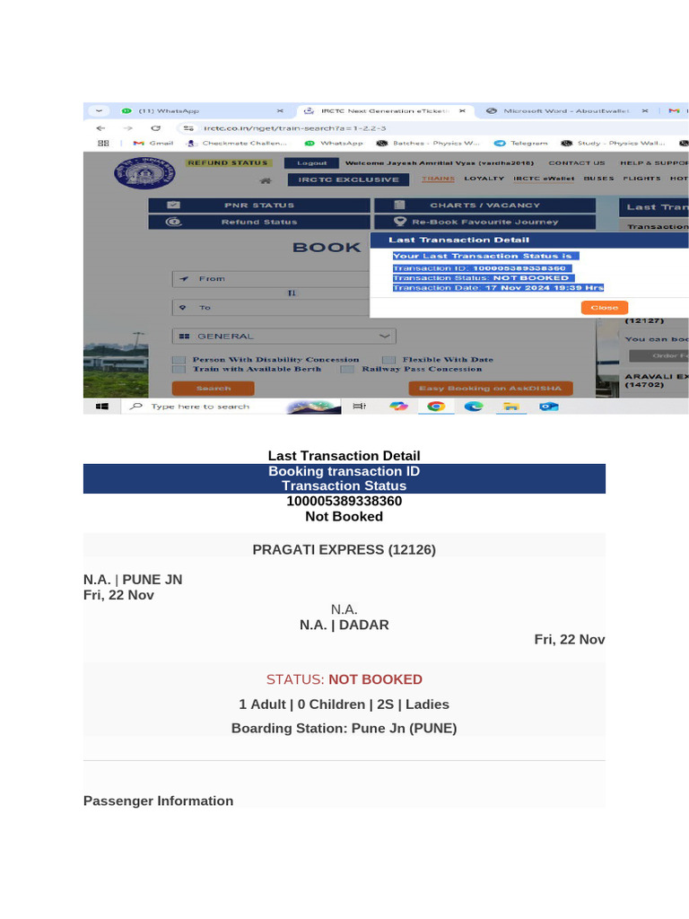 Irctc Transaction Failed | PDF