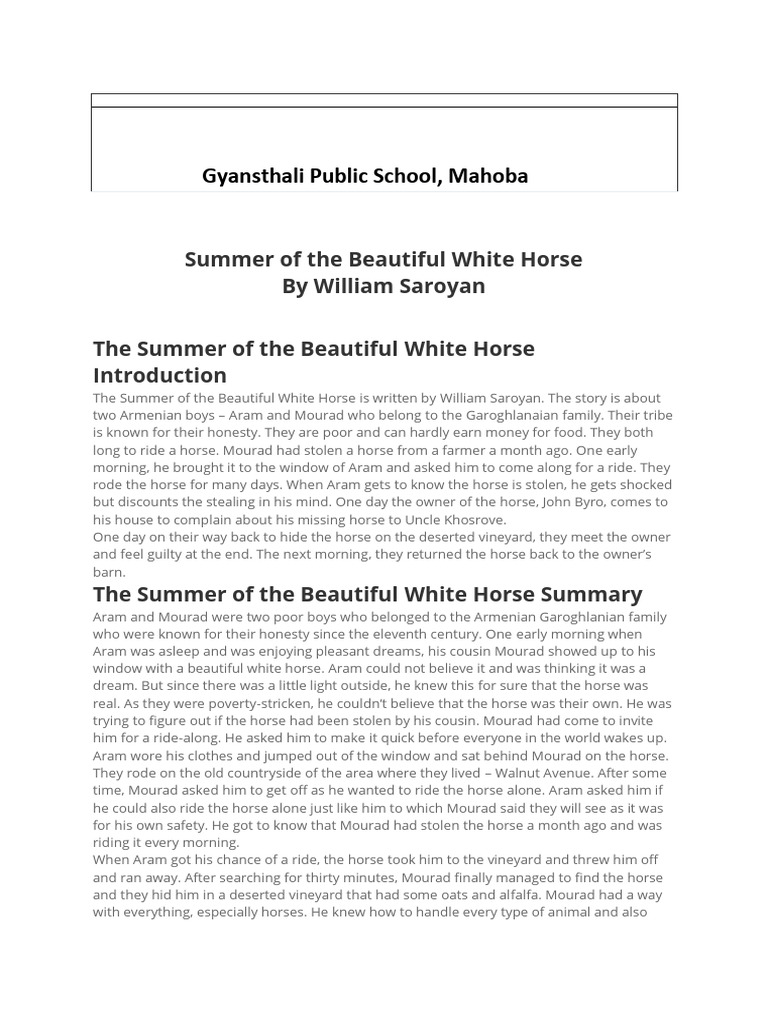Class - 11 The Summer of The Beautiful White Horse | PDF