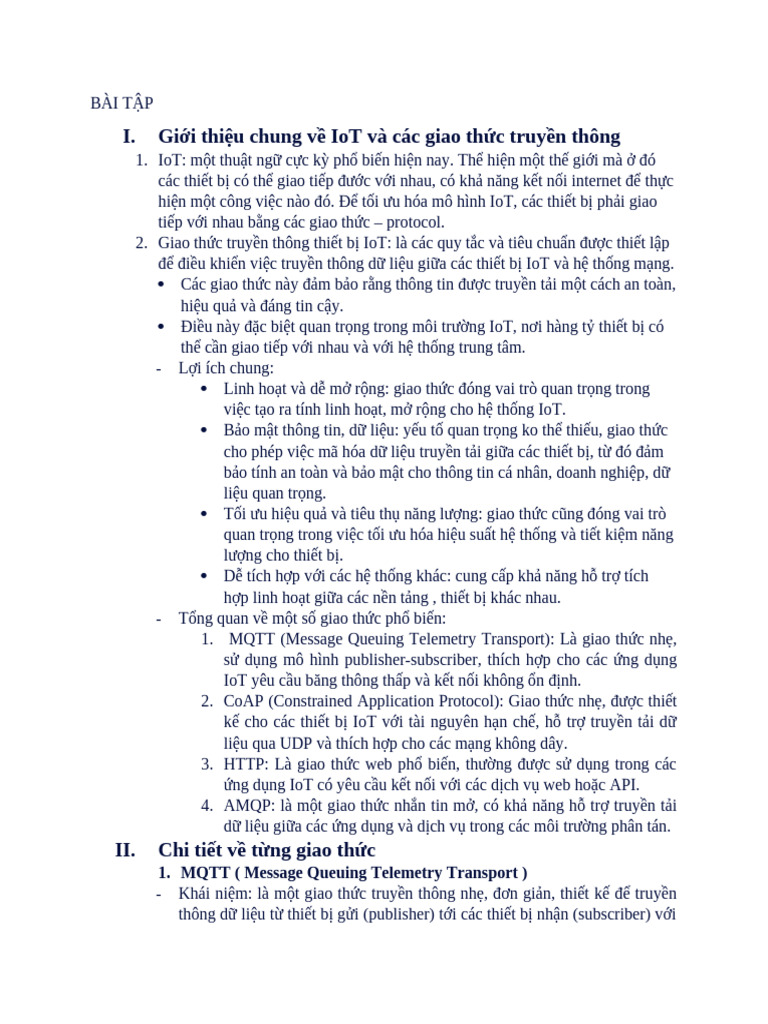 BÀI TẬP IOT | PDF