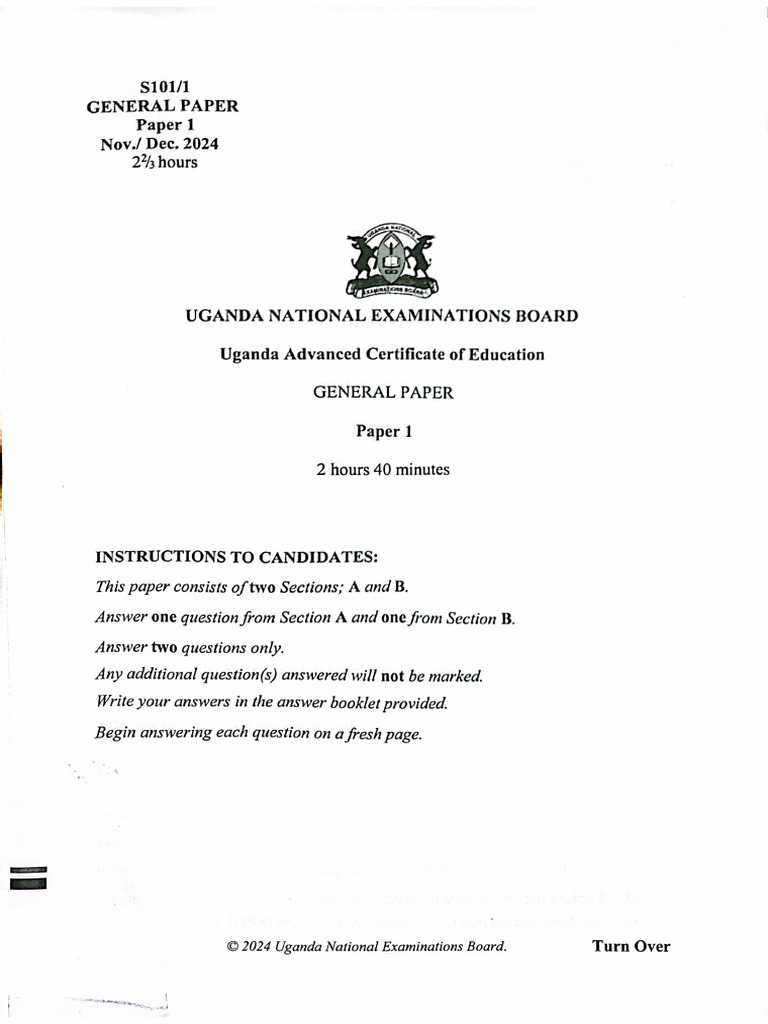 Uneb Uace General Paper - 2024? | PDF