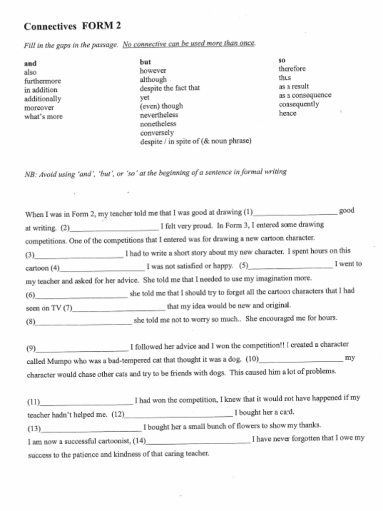 Connectives Form 2 | PDF