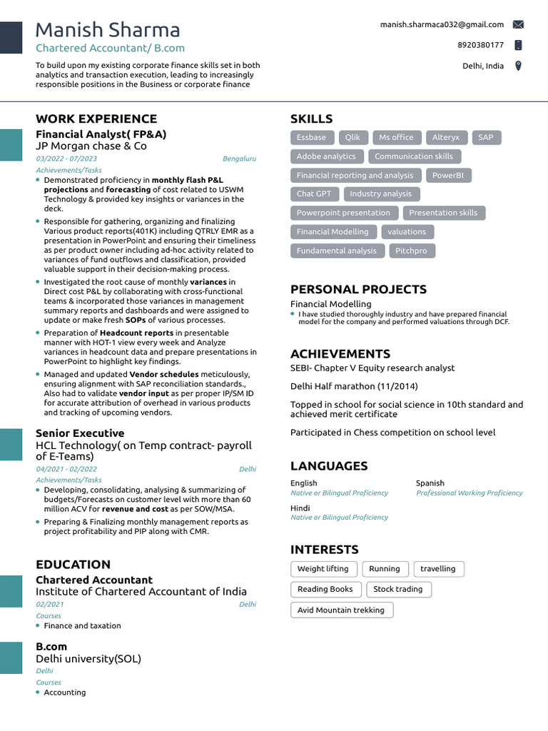 Manish's Resume Updated (1) - 1 | PDF | Financial Analyst | Business