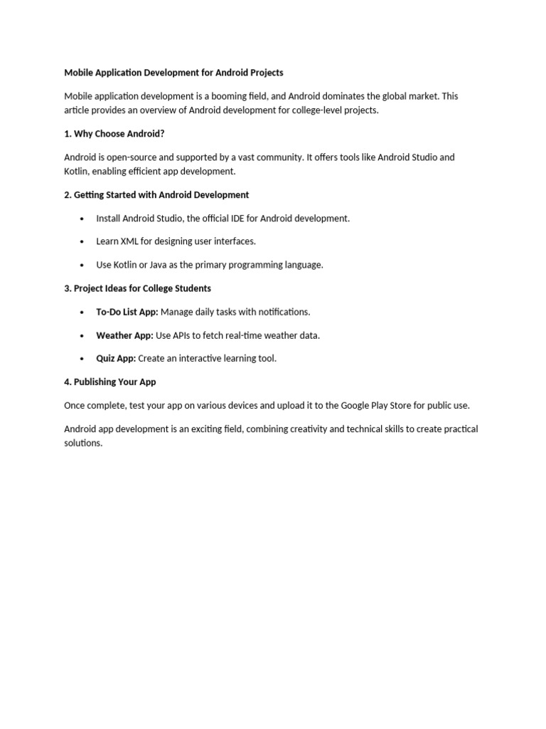 Mobile Application Development For Android Projects | PDF