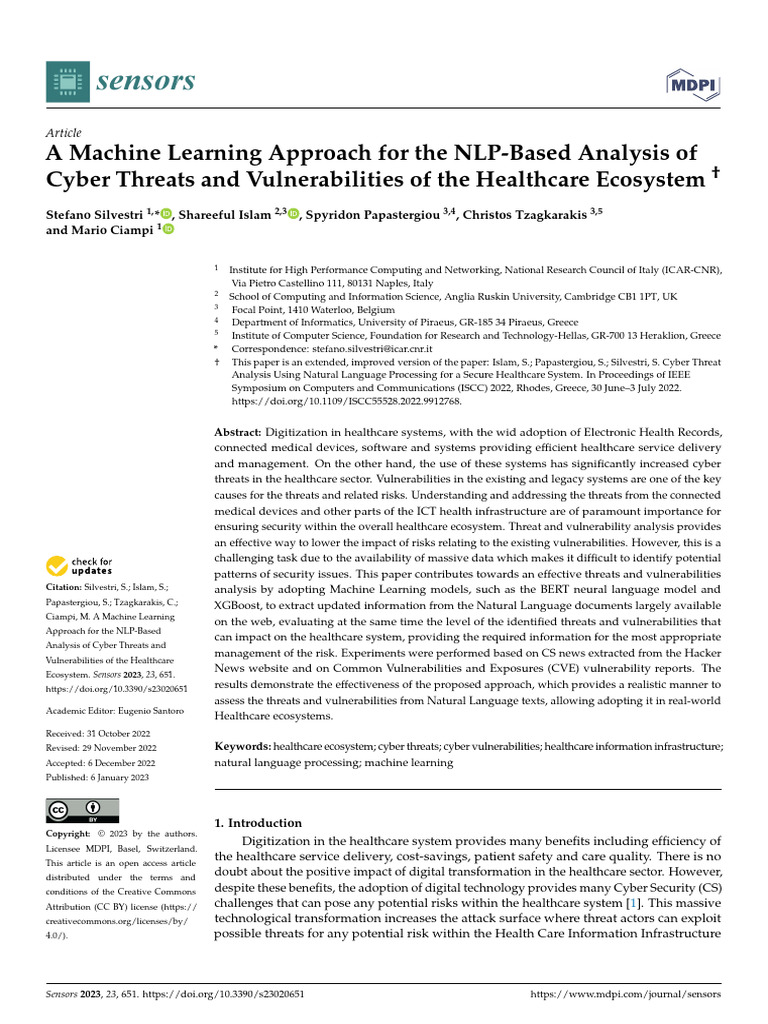 Sensors 23 00651 v2 | PDF | Machine Learning | Computer Security