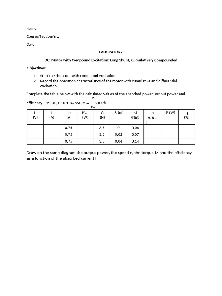Cumulatively Compounded Long Shunt DC Motor | PDF