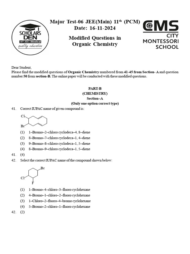 11th PCM CMS FINAL PAPER (16-11-2024) Modified Questions | PDF | Methyl Group | Chemical Substances