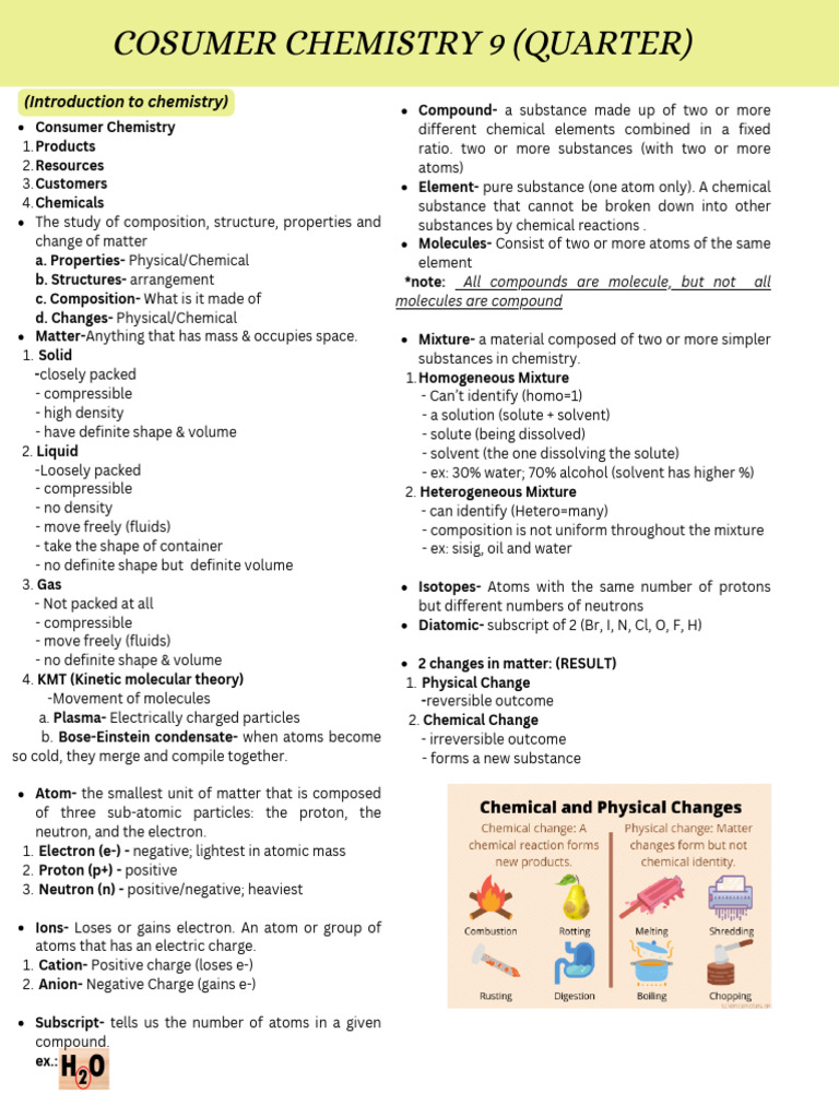 Cosumer Chemistry 9 Quarter | PDF | Chemistry | Ion
