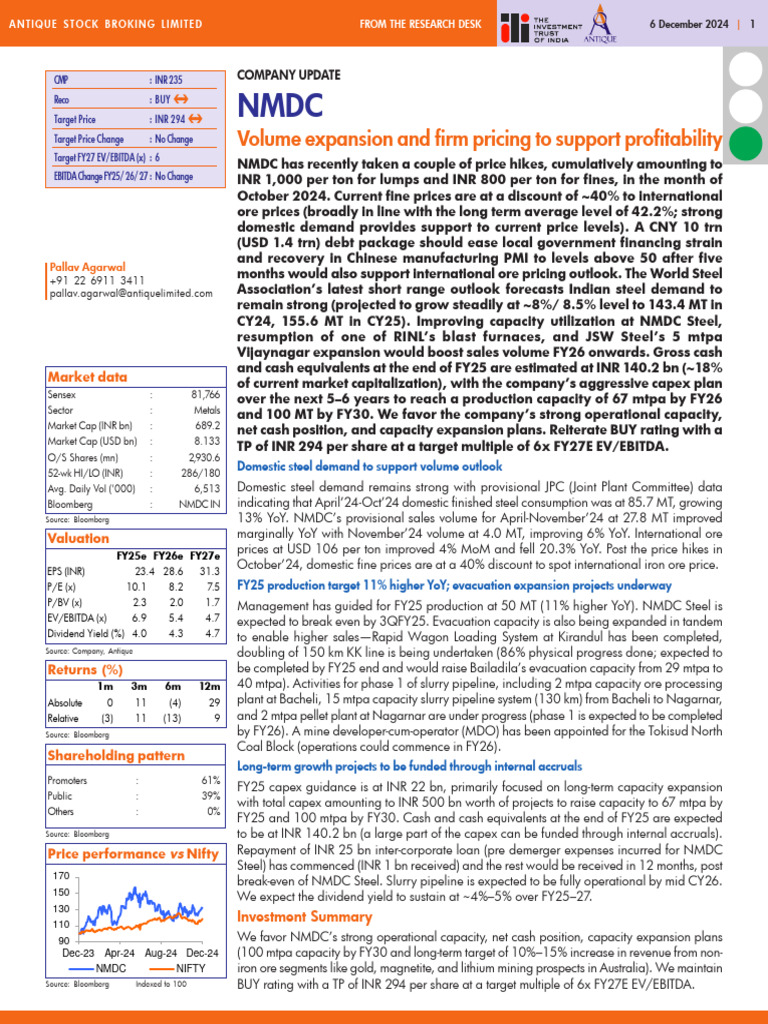 NMDC Company Update - 241206 | PDF | Iron Ore | Economies