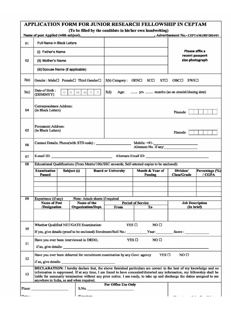 Drdo Form | PDF
