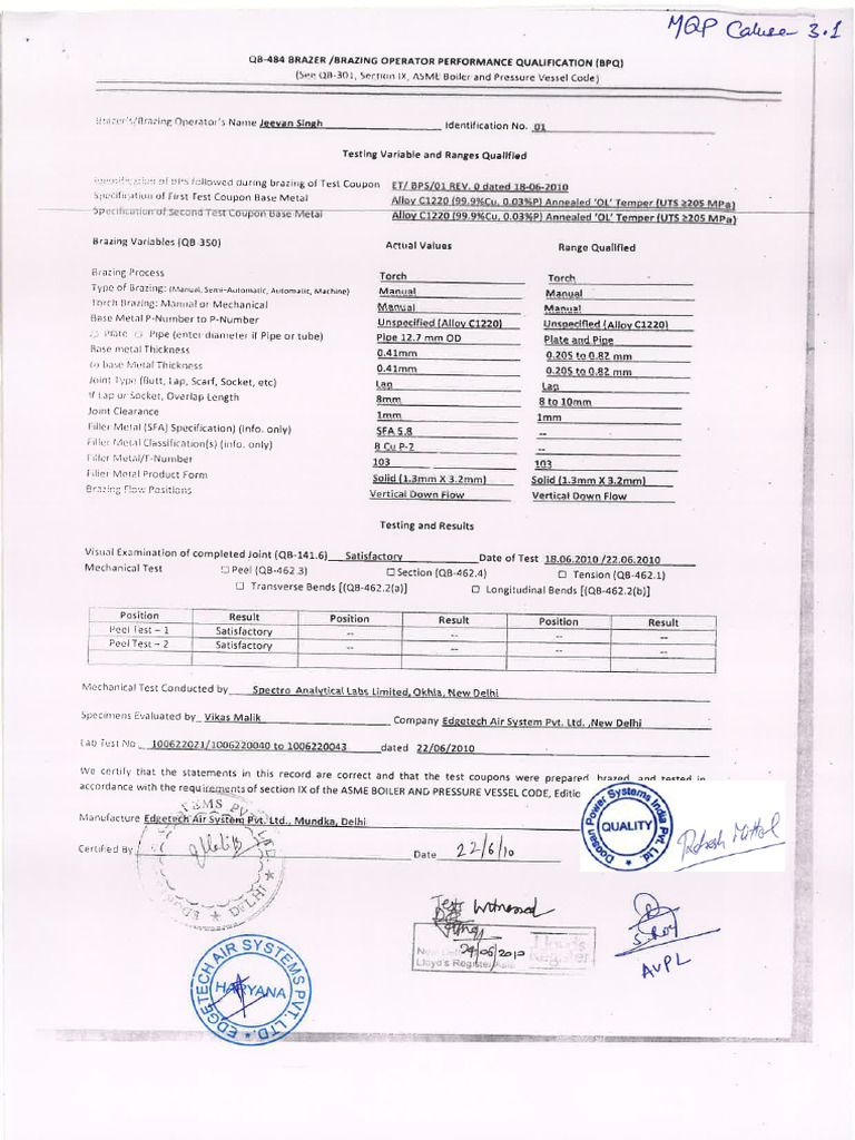 Brazing (WPS & PQR) | PDF