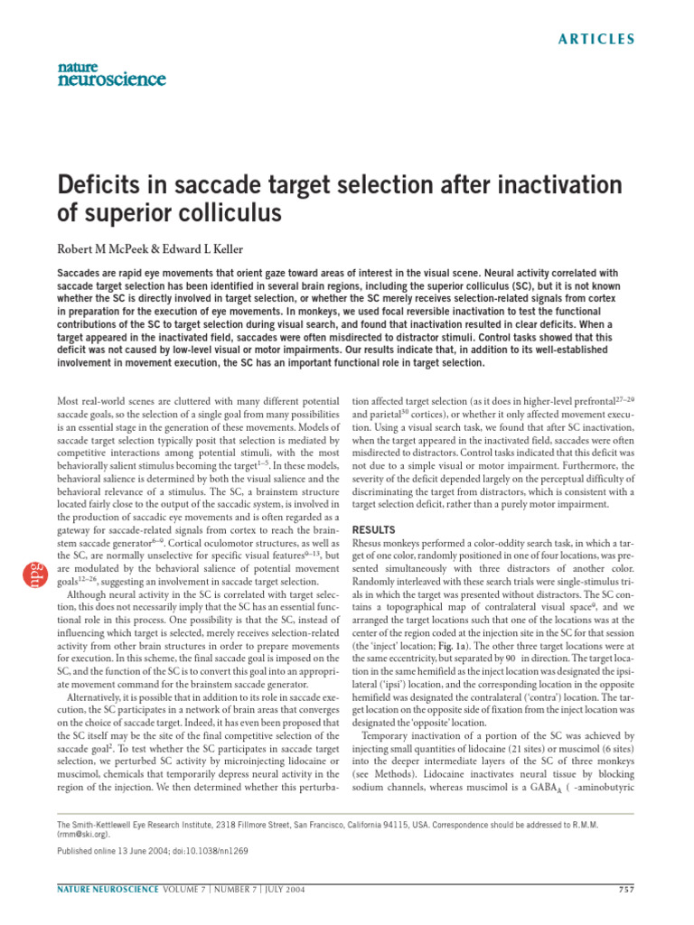 Saccade Target Selection | PDF | Cognitive Psychology | Neuroscience