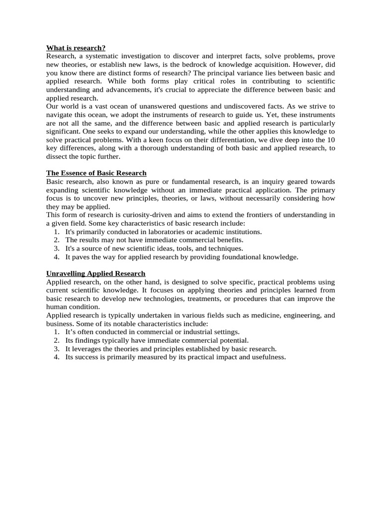 Differences Between Basic and Applied Research | PDF | Methodology ...