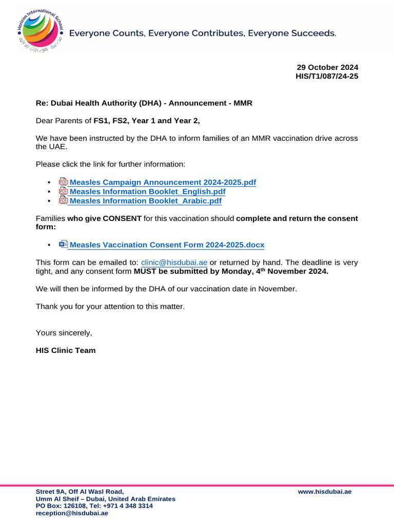 DHA MMR Vaccination Drive Announcement | PDF