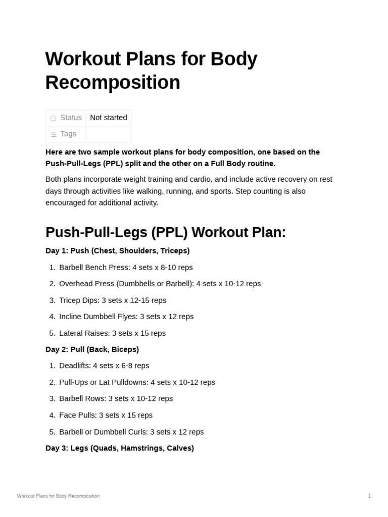 Workout Plans For Body Recomposition | PDF | Strength Training ...