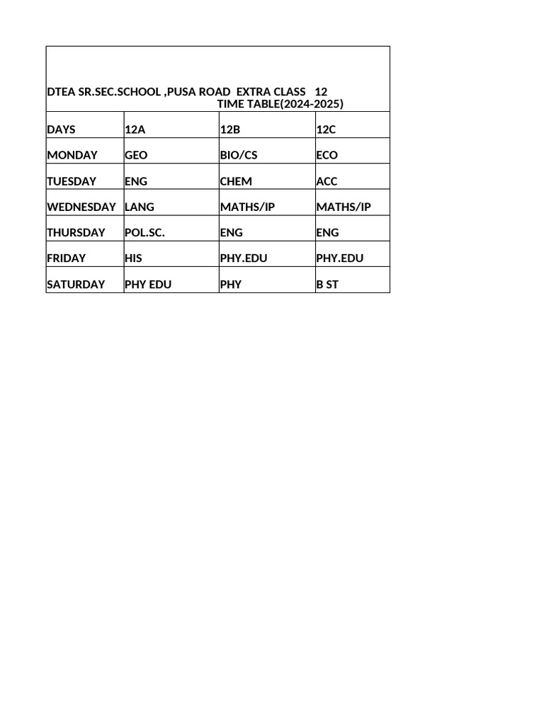 Extra Class Timetable 2024-25 | PDF
