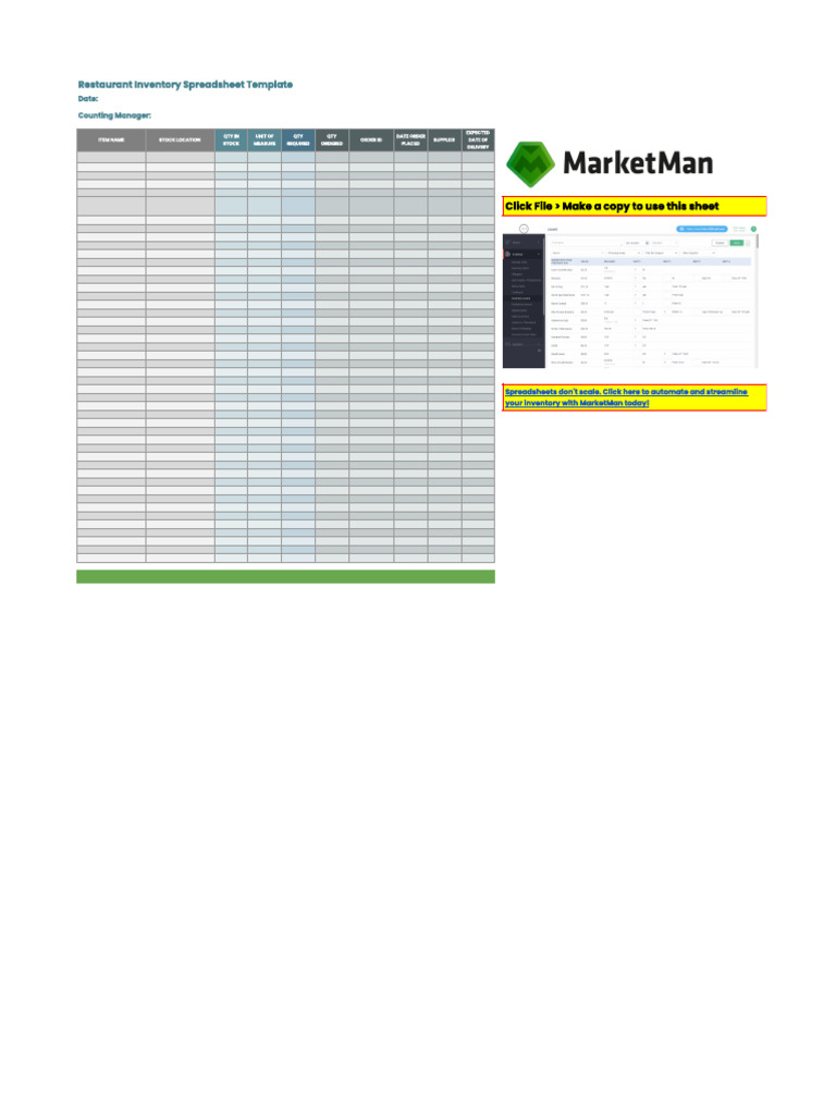 MarketMan - FREE Restaurant Inventory Spreadsheet | PDF