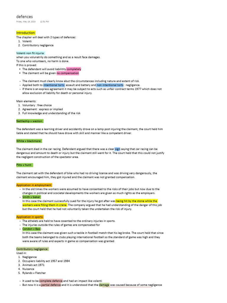 defences (1) | PDF | Damages | Negligence defences (1) | PDF | Damages | Negligence