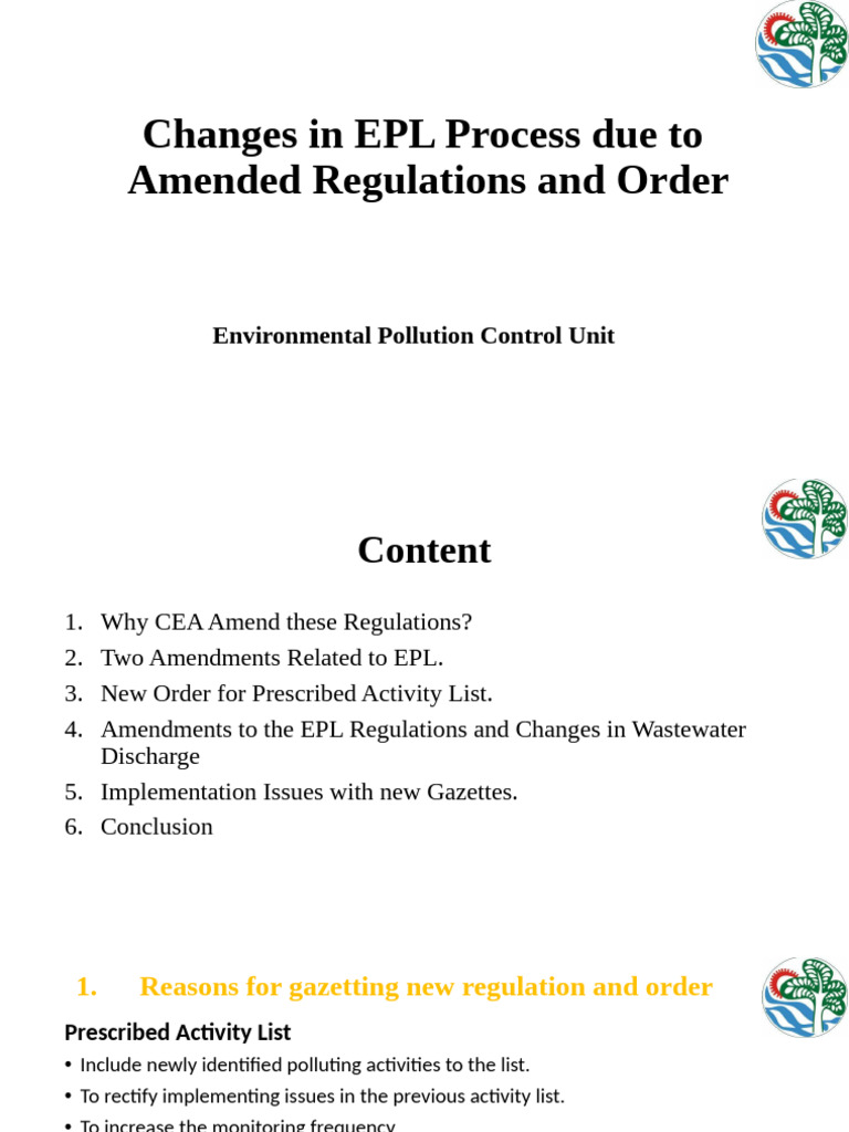 Presentation On EPL Regulation - Latest | PDF | Effluent | Sea
