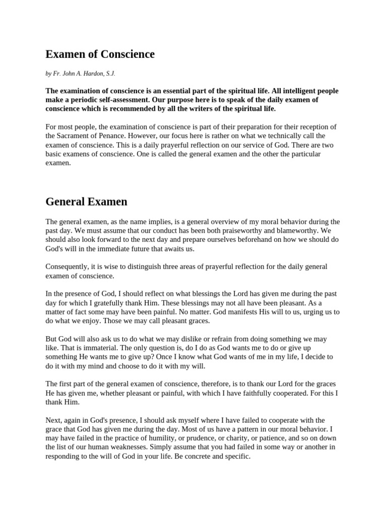Examen of Conscience - FR Hardon | PDF | Conscience | God