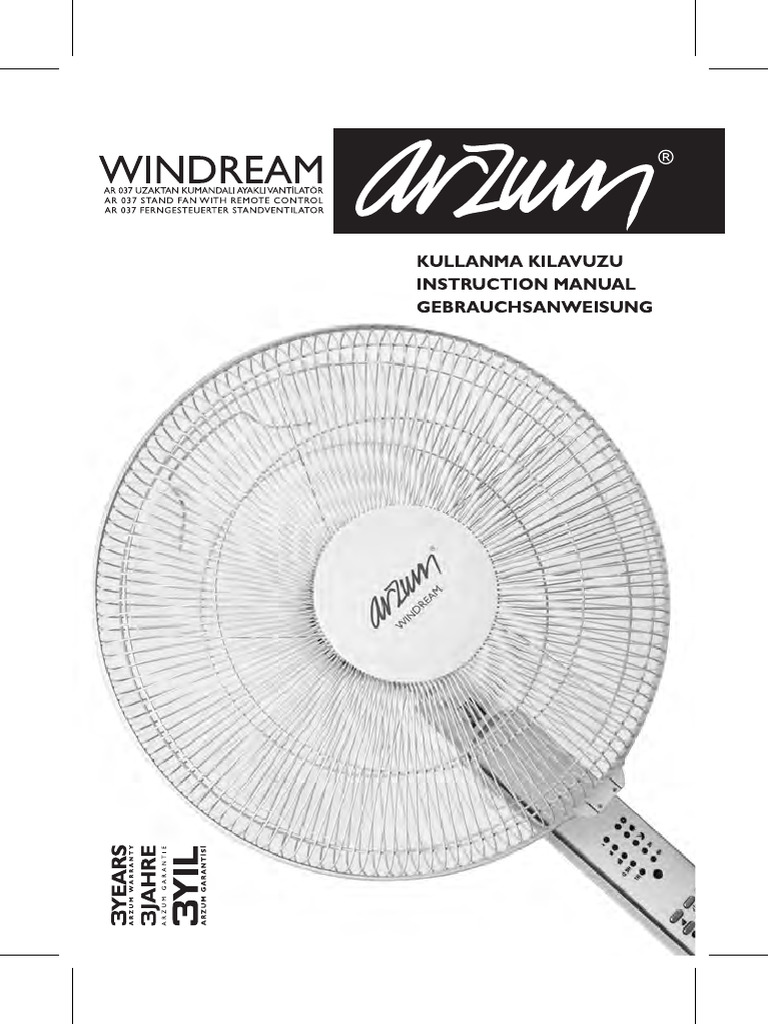 Arzum Windream Uzaktan Kumandali Ayakli Vantilator Ar037 | PDF
