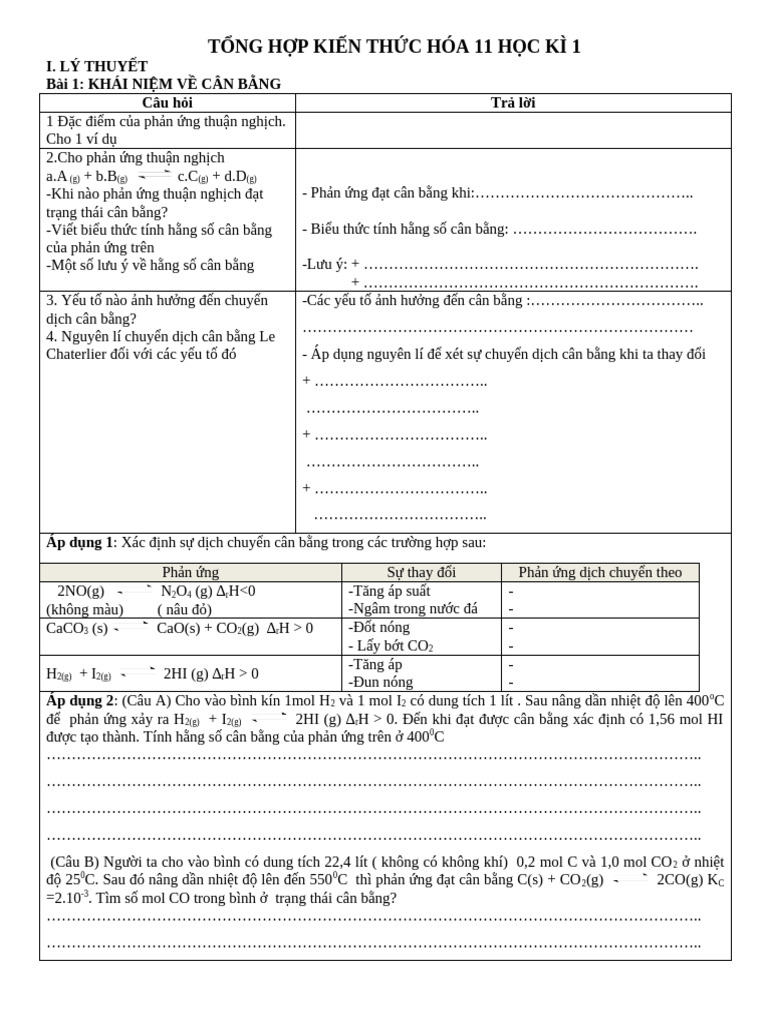 Tong On Tap Kien Thuc Hoa 11 HK1 Nam 23 24 | PDF