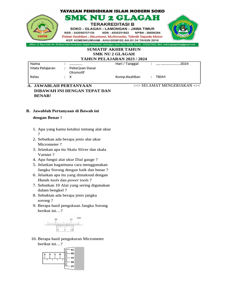 Soal PDO Kelas 10 TSM | PDF