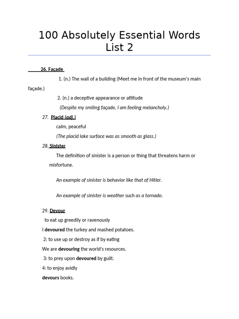 100 Absolutely Essential Words List 2 | PDF