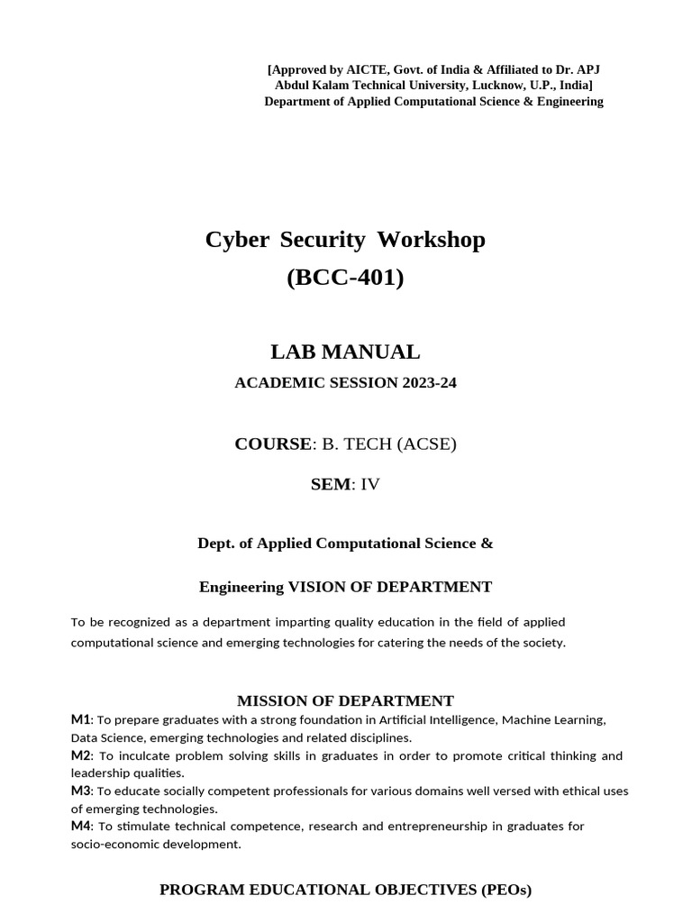 Cyber Security Lab Manual | PDF | Transmission Control Protocol | Denial Of Service Attack