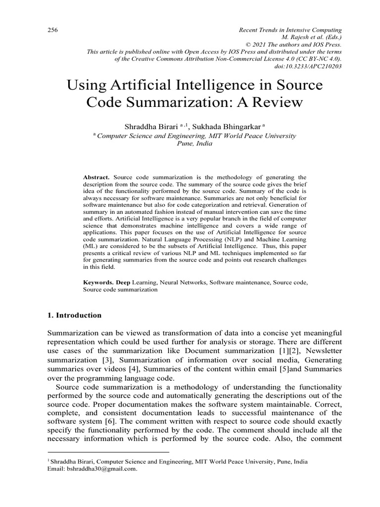Using Artificial Intelligence in Source Code Summa | PDF | Xml ...