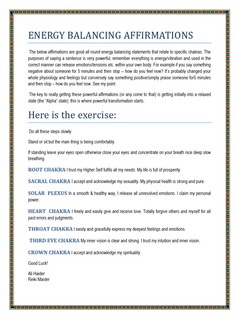 Energy Balancing Affirmations | PDF