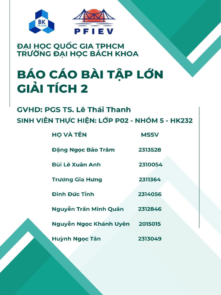 BTL Giải Tích 2 - Nhóm 5 | PDF
