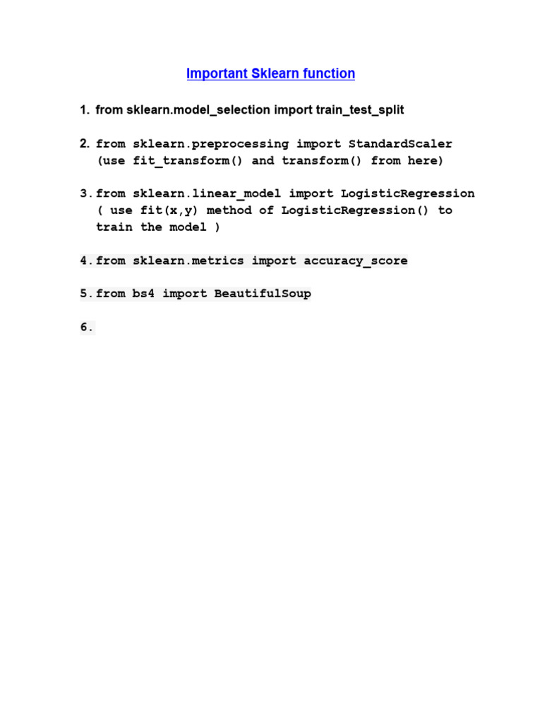 Important Sklearn Function | PDF