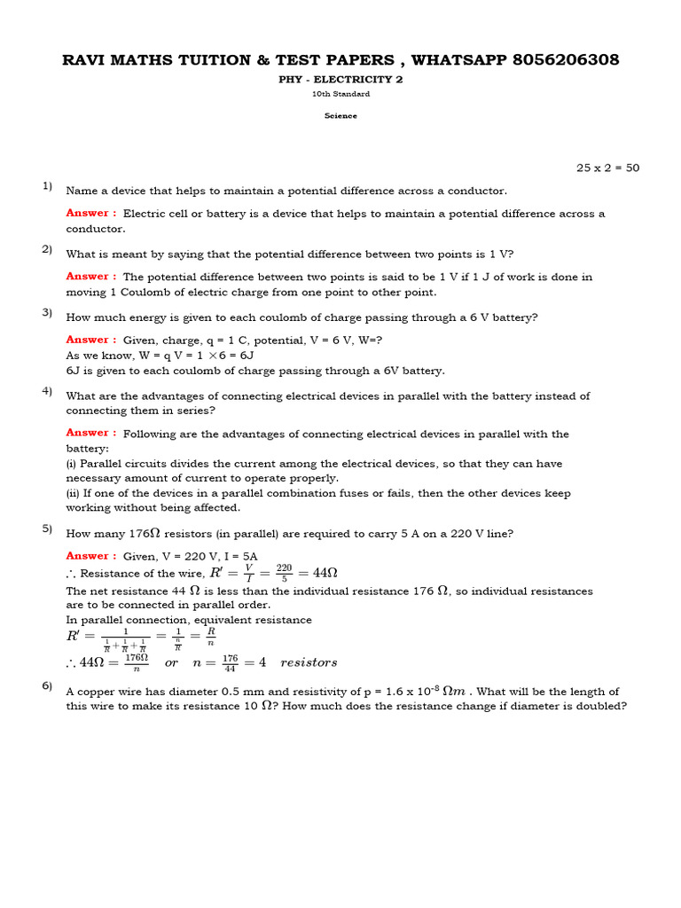 Electricity 2qa | PDF | Electrical Resistance And Conductance | Series ...