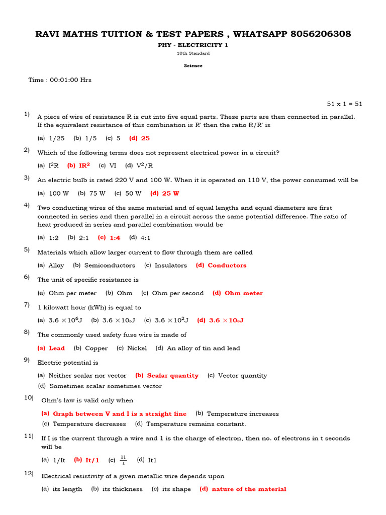 Electricity 1qa | PDF | Electrical Resistance And Conductance | Series ...