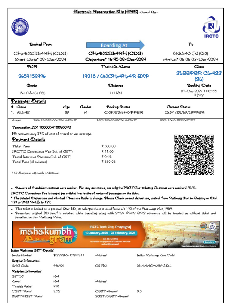 Railway Ticket | PDF | Identity Document | Payments