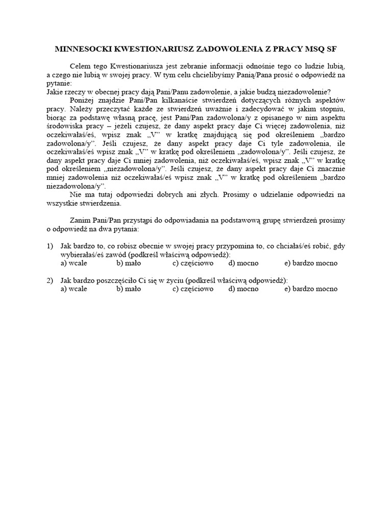 Polish MSQ 1977 Short Form | PDF