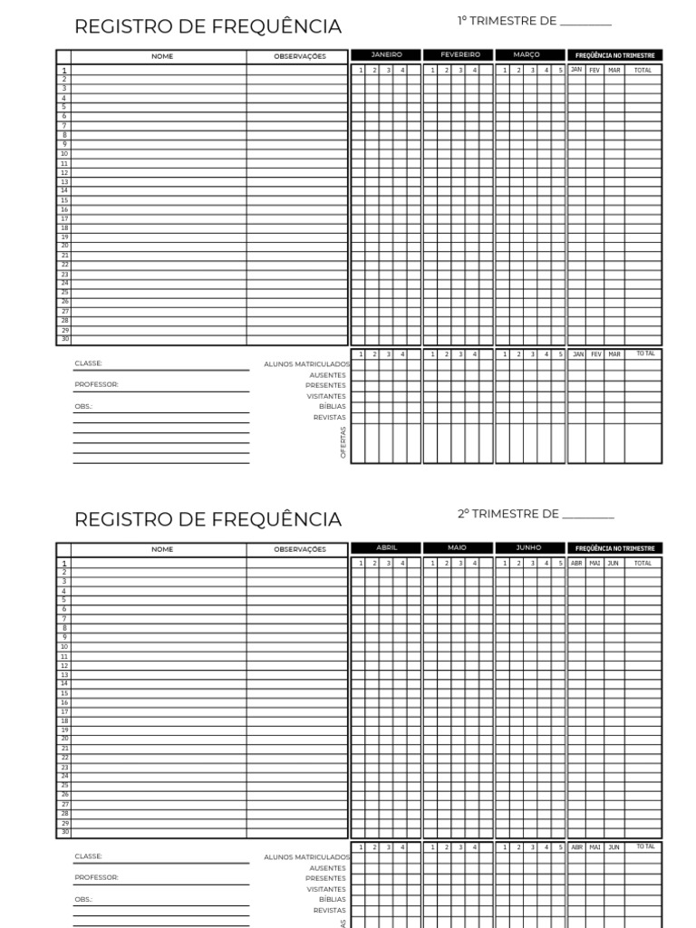 Planilha de Frequência Ebd | PDF