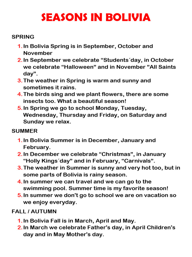 Seasons in Bolivia | PDF