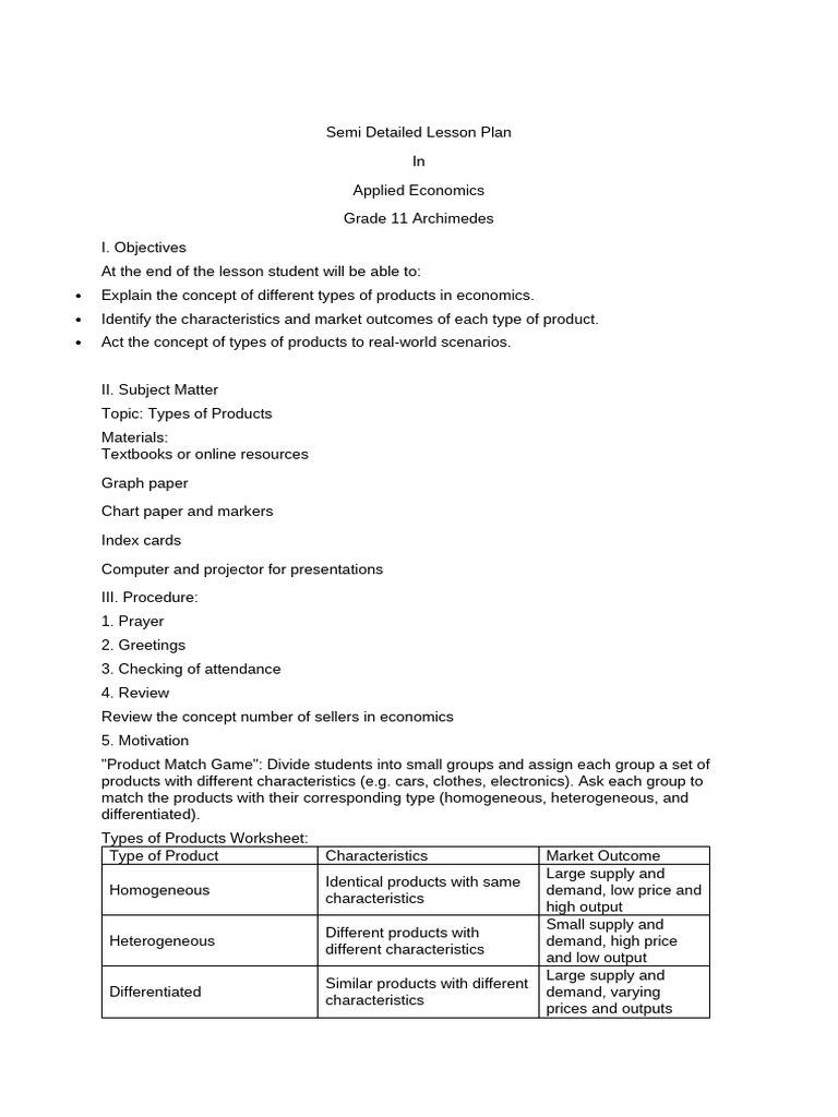 2 Semi Detailed Lesson Plan week 5 econ | PDF | Market (Economics ...