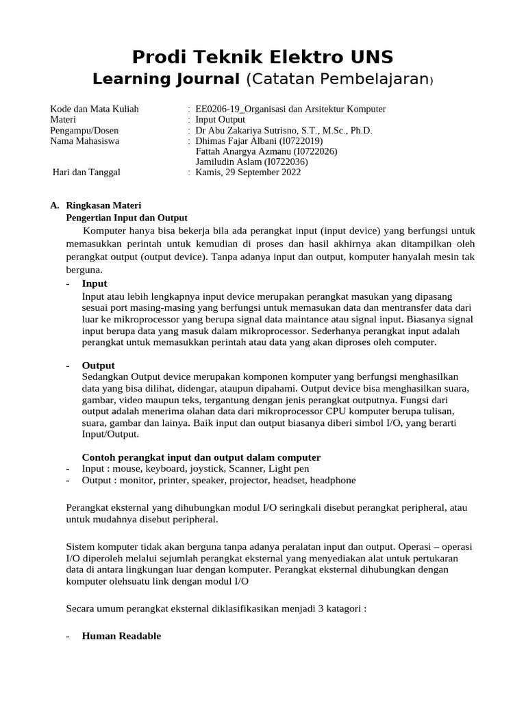 Learning Jurnal Kelompok 3 input output | PDF