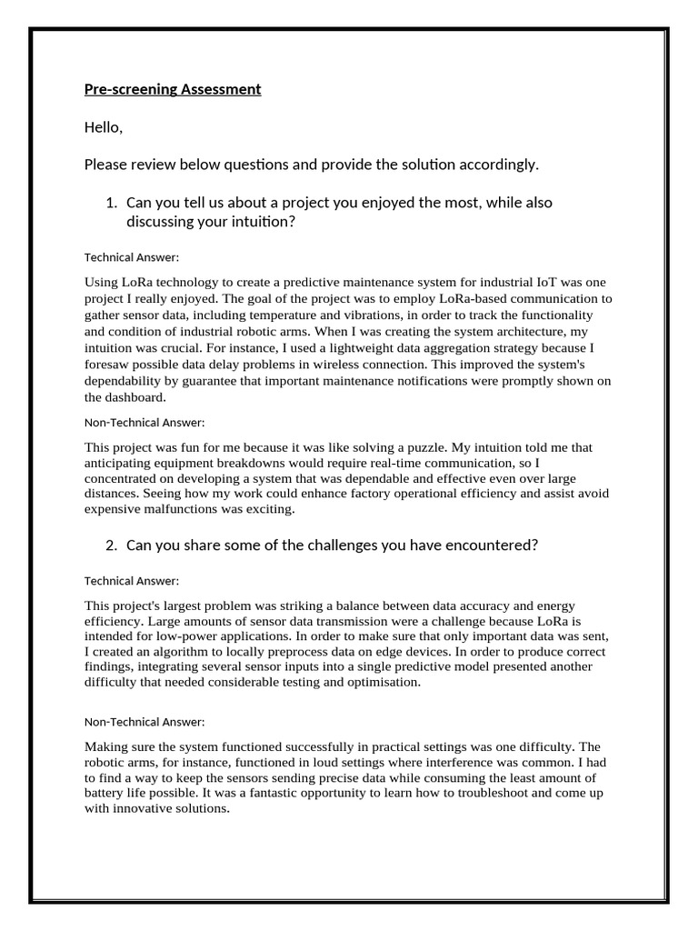 Pre Screening Assessment | PDF | Internet Of Things | Enterprise ...