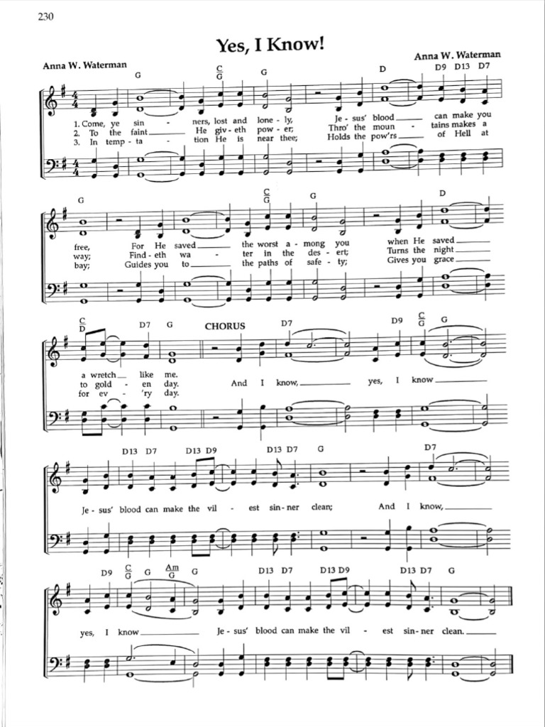 Yes I Know (Jesus Blood Can Make The Vilest Sinner Clean) - Music Sheet ...