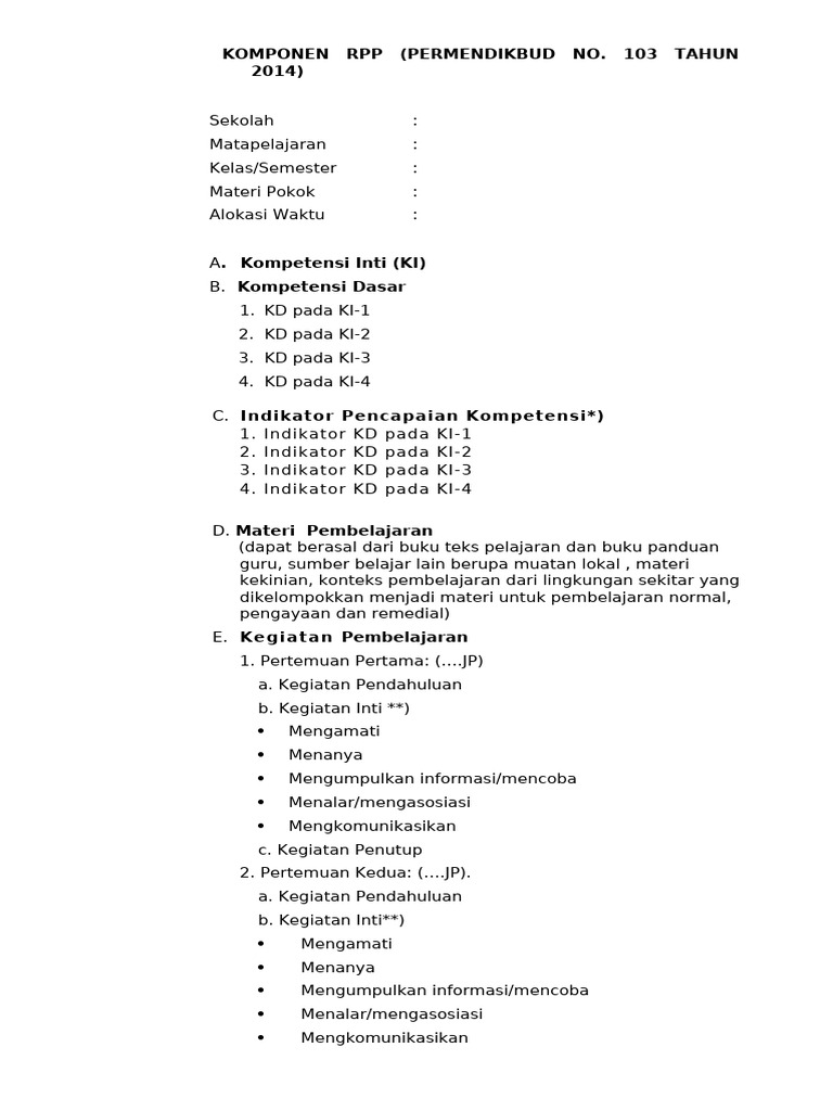 Komponen RPP 2014 | PDF