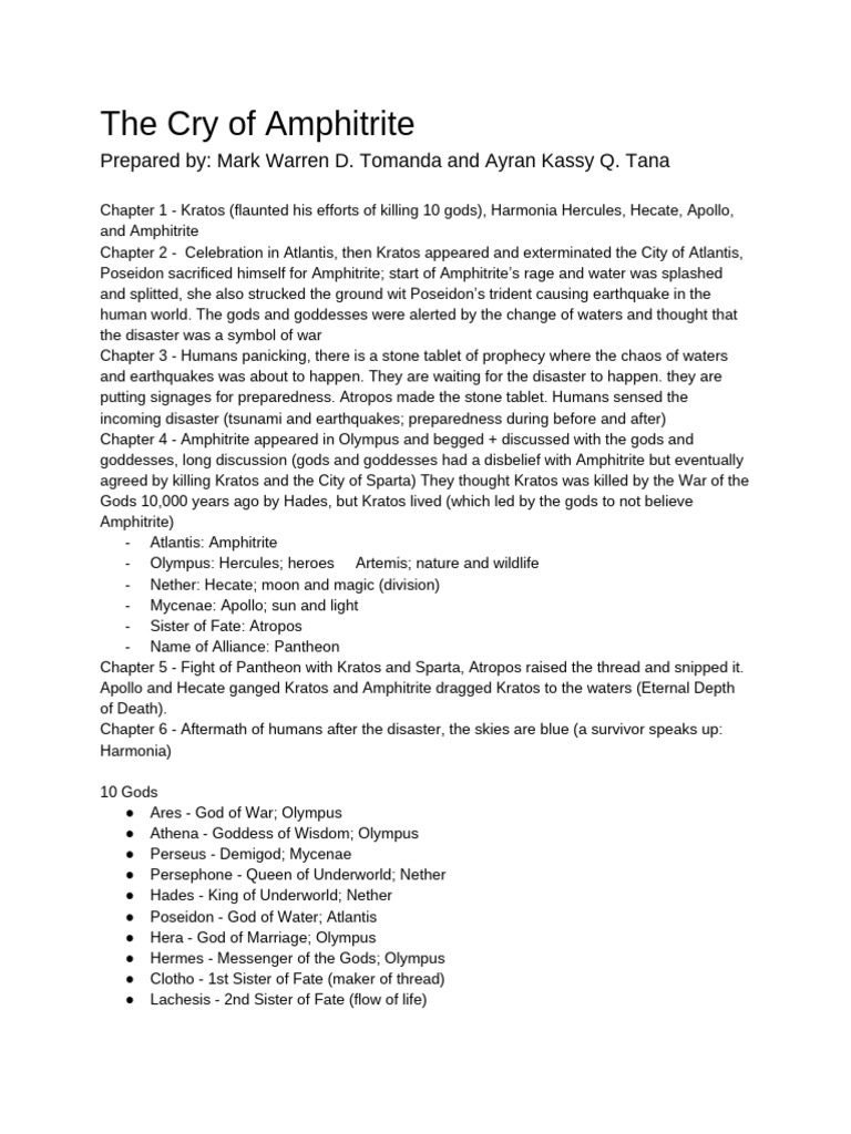 The Cry of Amphitrite Script | PDF | Twelve Olympians | Apollo