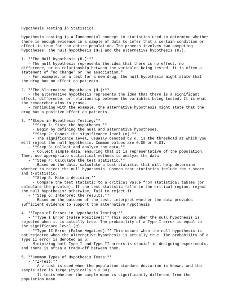 Hypothesis_Testing | PDF | Statistical Hypothesis Testing | Type I And ...
