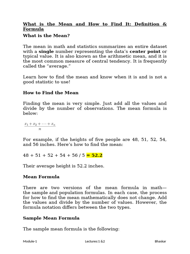 What is the Mean and How to Find It | PDF | Mean | Standard Deviation